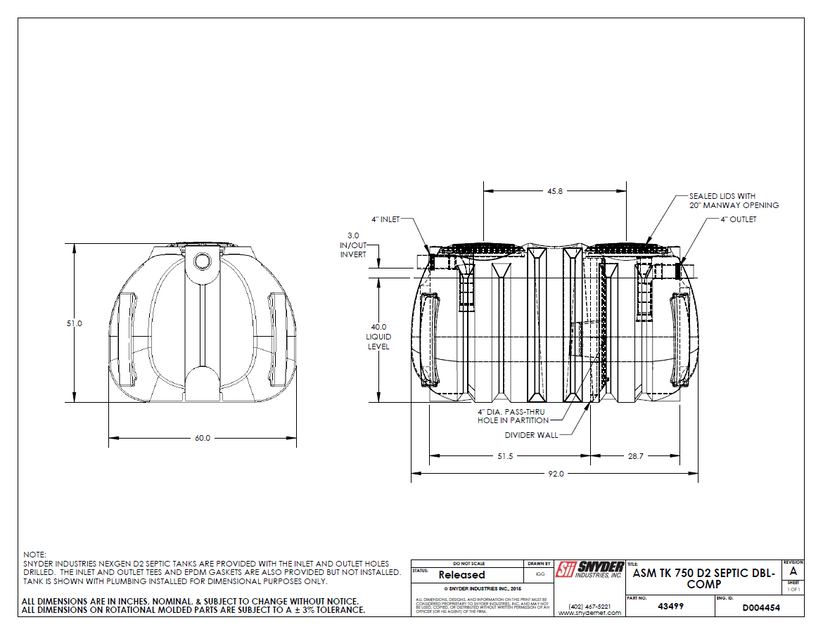 750 Gallon Septic Tank – NexGen D2. Double Compartment. 60″D x 51″H x ...